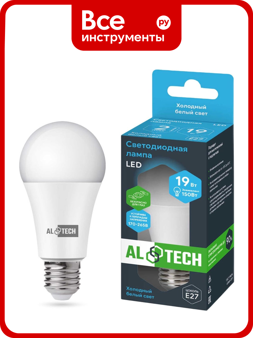 Лампочка светодиодная ALTECH LED Р60-19W-865-E27 19Вт груша холодный белый свет 4673758070340