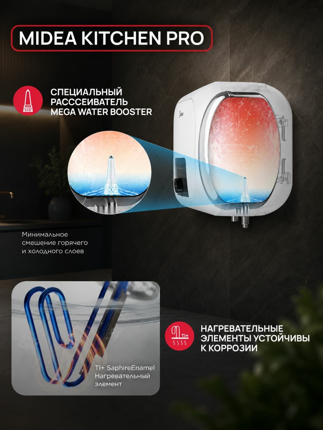 Электрический водонагреватель под раковину 10 литров Midea Kitchen PRO MWH10-15MPCU