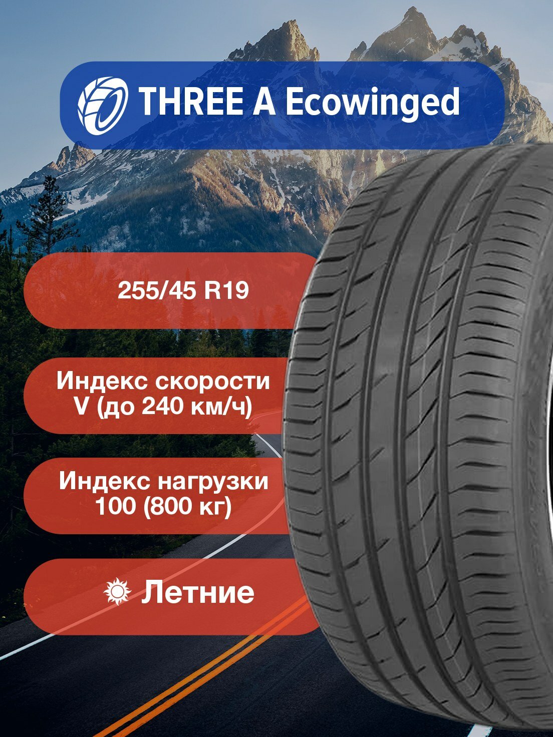Легковые Летние Шины THREE A Ecowinged 255/45 R19 100V-A555B001 для легковых автомобилей и кроссоверов