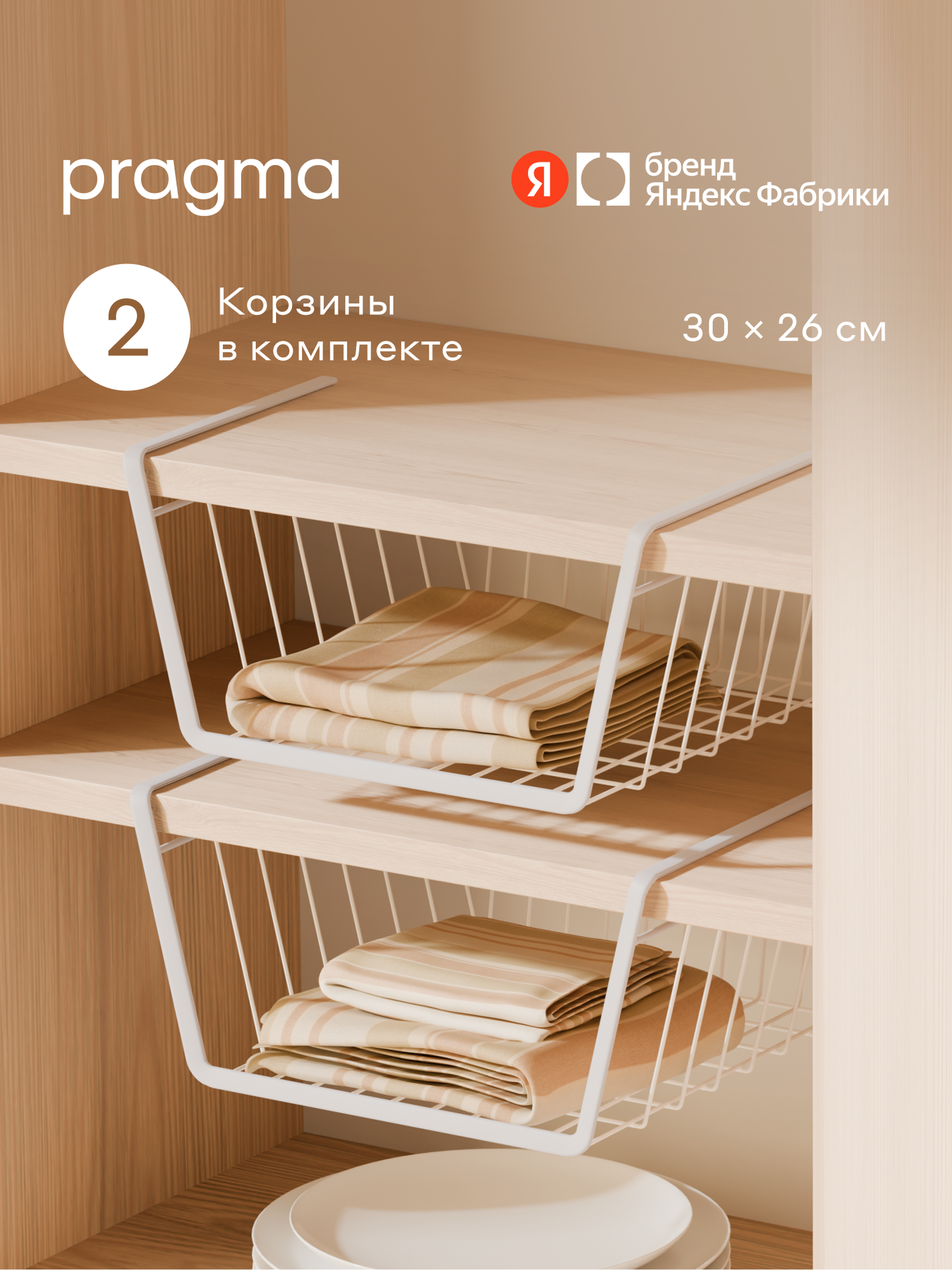 Набор из 2 подвесных ящиков для хранения Pragma Ralva 30х26х14 см, белый