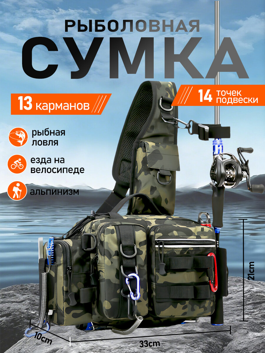 Сумка для рыбалки, Водонепроницаемый и износостойкий, многопозиционная точка подвеса, конструкция вставной штанги, лучший выбор для рыбалки на открытом воздухе