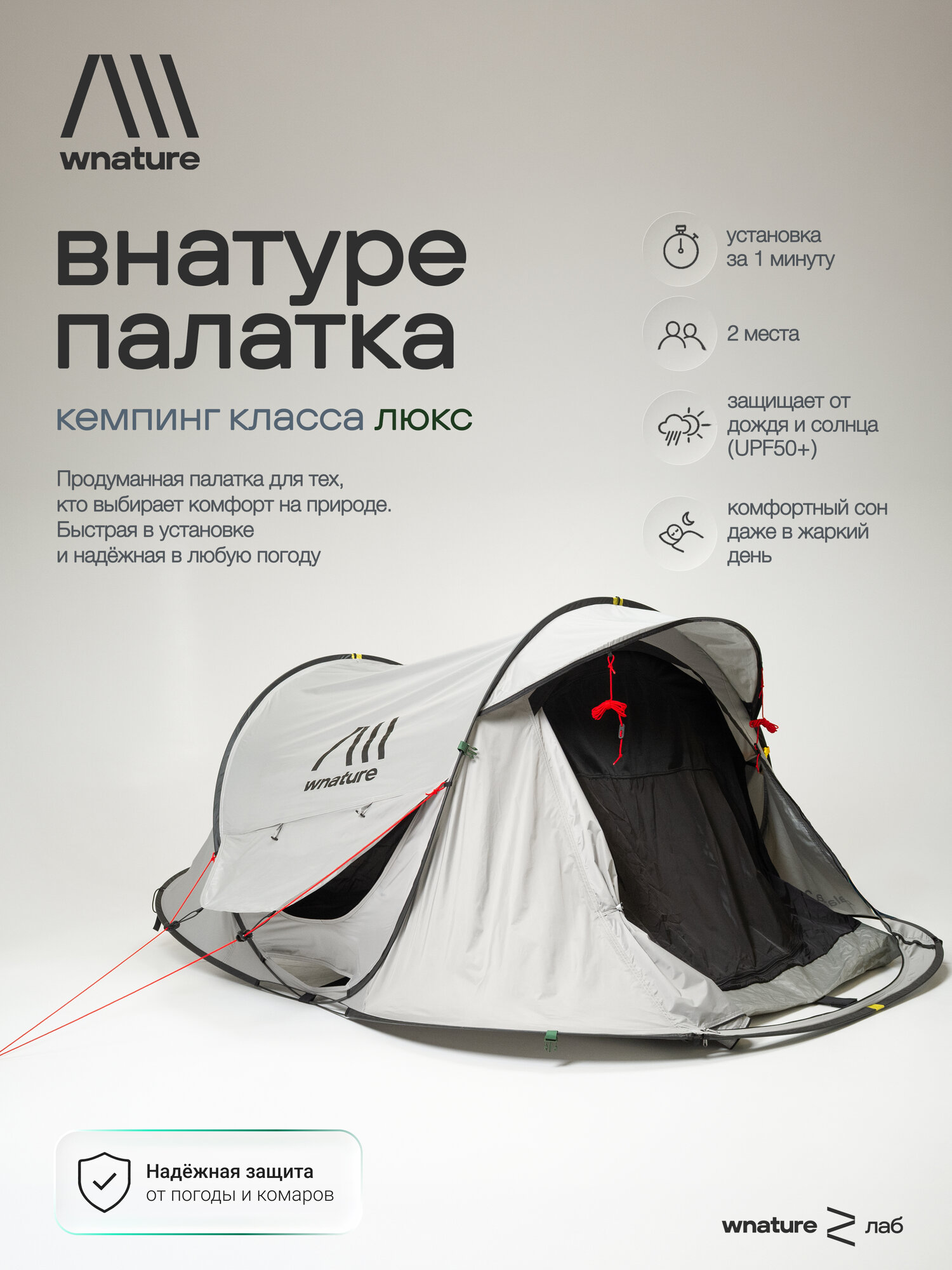 Палатка автоматическая 2 местная туристическая быстросборная wnature palatka 2