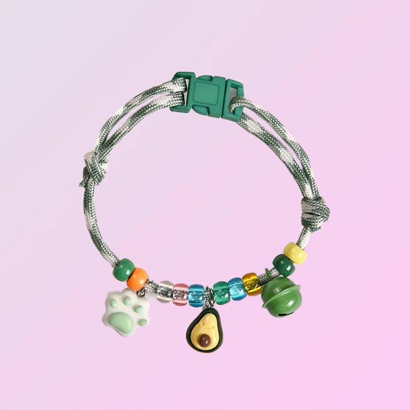 Мик Кэт Ошейник из хлопка с колокольчиком для кошки L, paw green