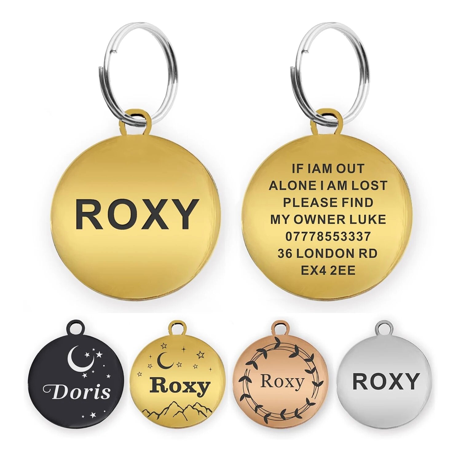 Именная бирка для кошек и собак Roxy, Gold, 30mm
