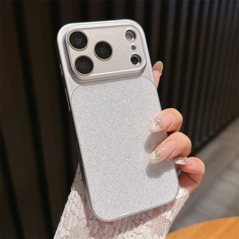 Роскошный блестящий чехол для iPhone 17 16 15 14 13 Pro Max Айфон 16 Про Макс, Серебряный, Silver
