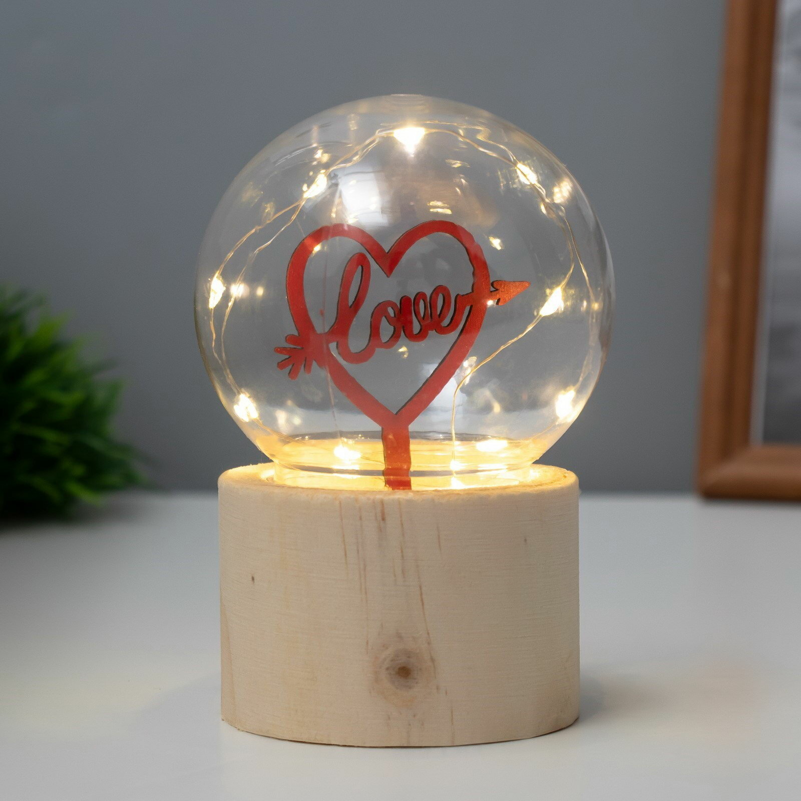 Фигурка световая "Влюбленное сердце", LED-ночник, 3xAG10, шар-8 см, 6.5x6.5x11.5 см