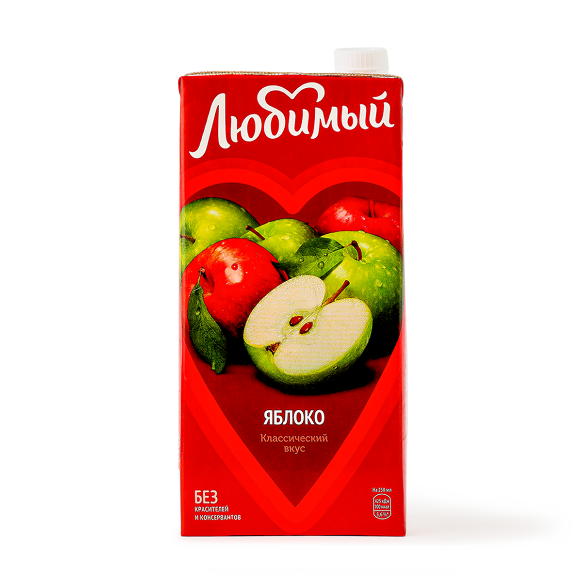 Напиток Любимый Яблоко, осветлённый, тетрапак, 1.93 л, без красителей и консервантов