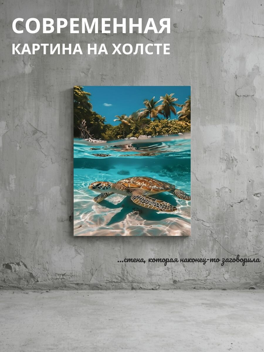 Картина на холсте Черепаха в голубой воде 20x30 см