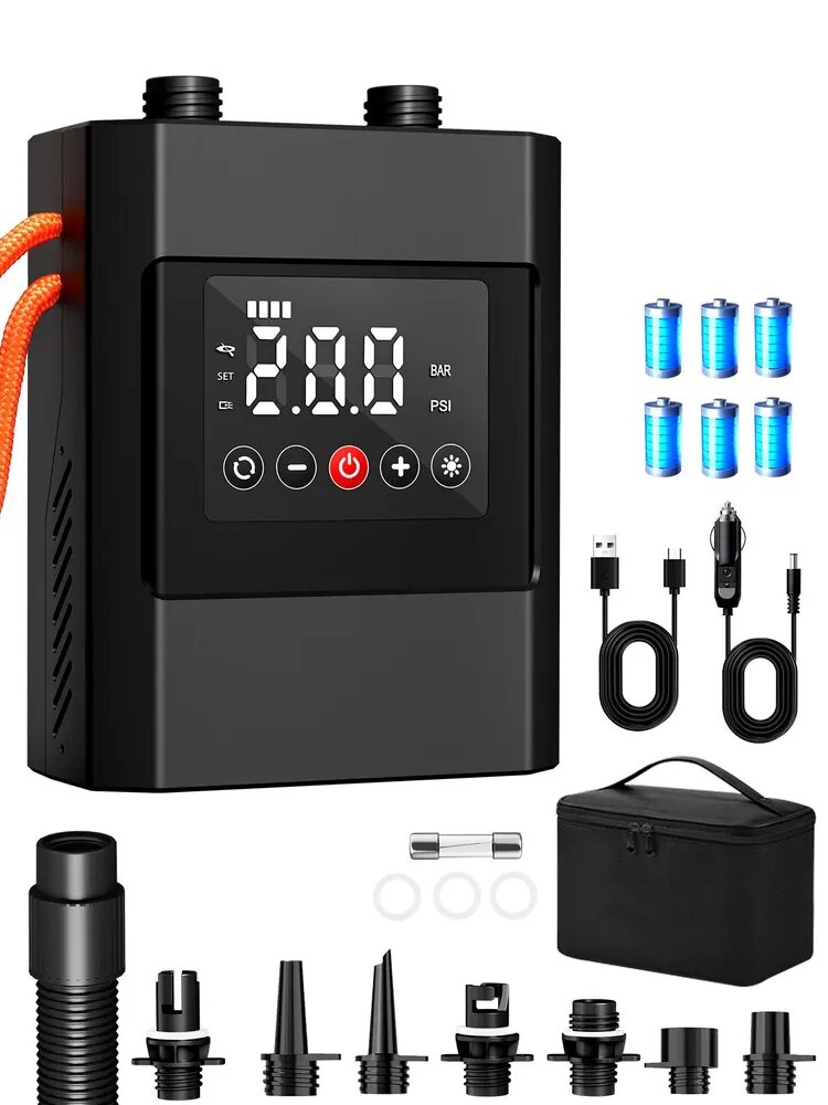 Портативный насос для SUP, Насос для SUP и каяка 20 PSI, портативный воздушный компрессор с LED дисплеем и автоотключением