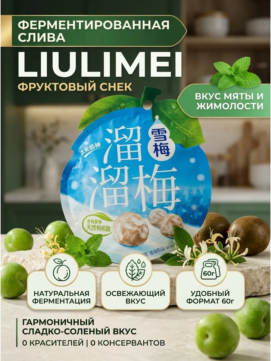 Вяленая слива ферментированная со вкусом мяты и жимолости