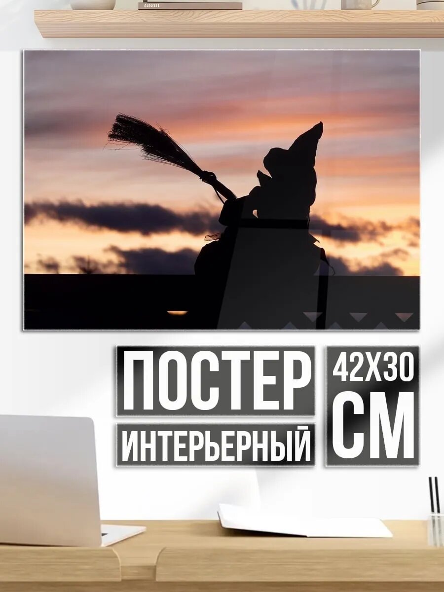 Плакат постер Силуэт ведьмы на закате