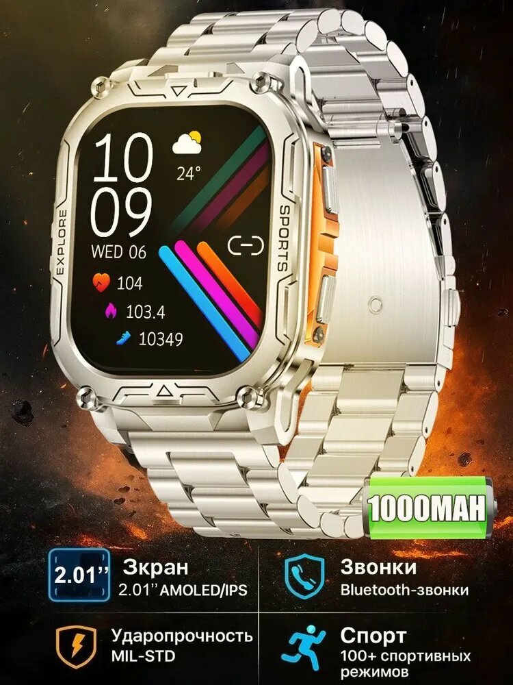 SACOSDING Смарт-часы, 41.5mm, Серебряная сталь+1 ремешок