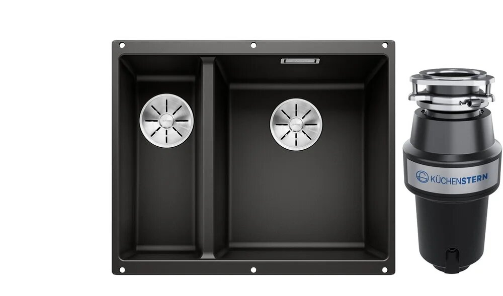 Комплект Мойка Blanco Subline 340/160-U 525986 55x46, черная, искусственный гранит / Измельчитель KUCHENSTERN Muhle 351MU35 механический, нержавеющая сталь