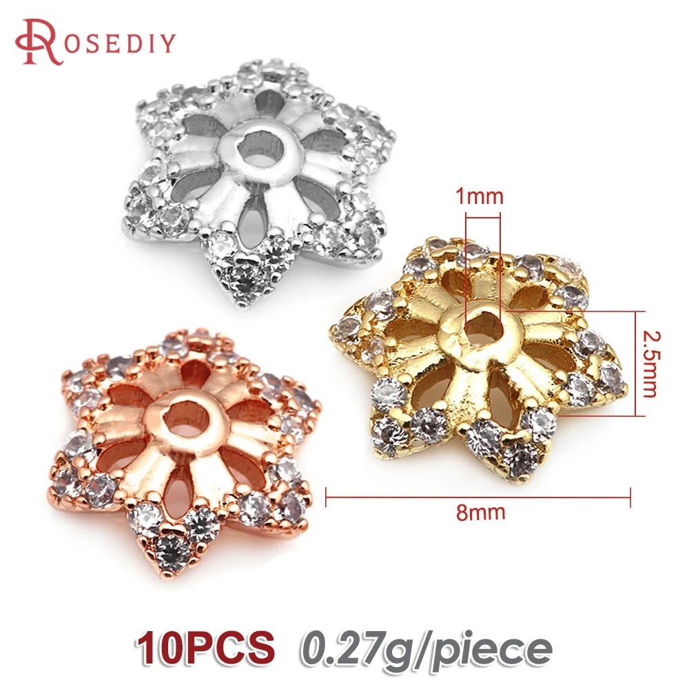 Колпачки для бусин Rosediy, 8 мм, 10 шт.