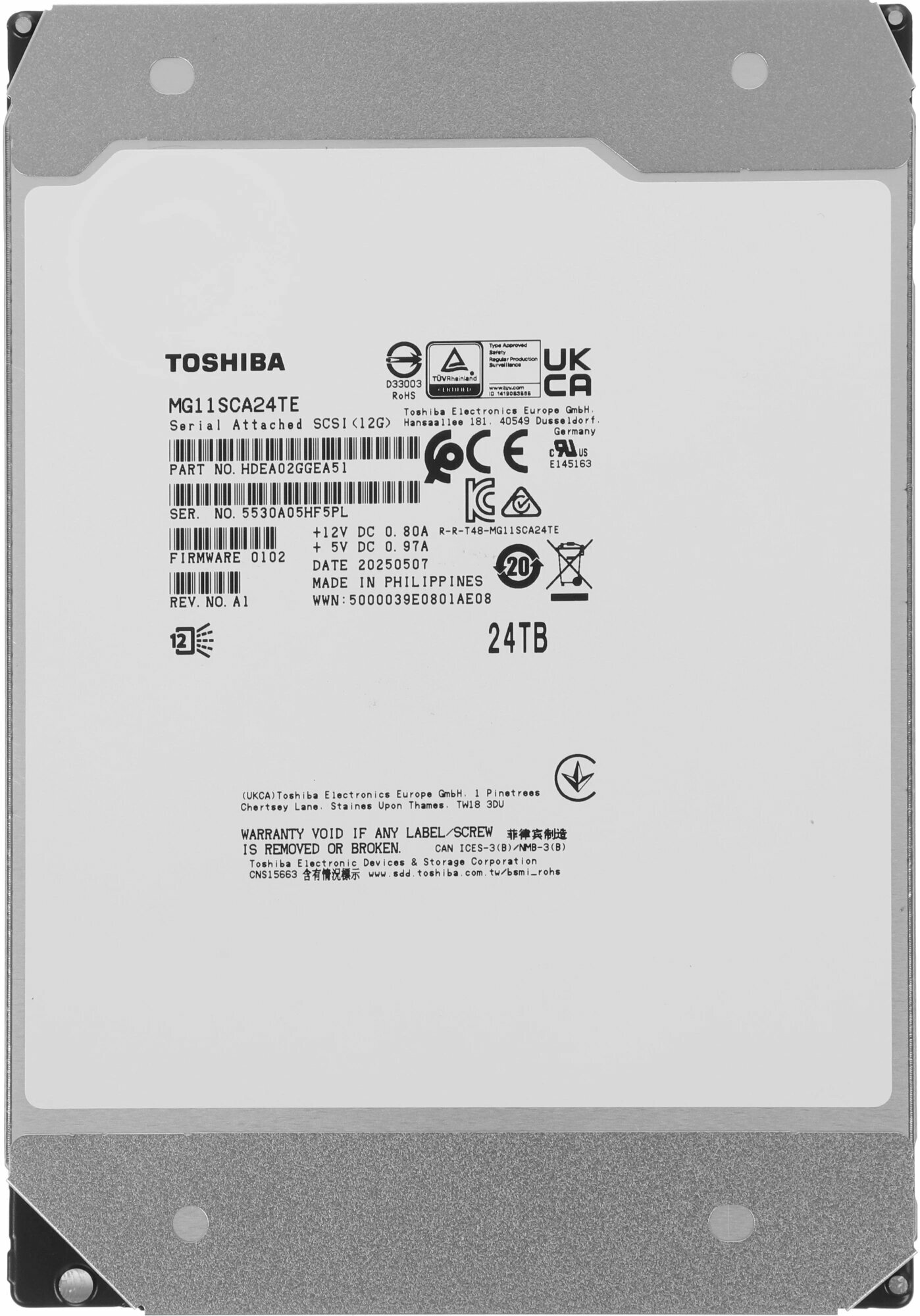 Жесткий диск 24TB Toshiba SAS 3.0 MG11SCA24TE 7200rpm 3.5"