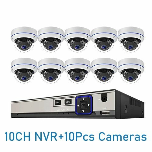 Система камер безопасности Gadinan 4K 8MP Dome Security IP Camera System 10CH POE NVR Kit с записью аудио P2P наружный металлический видеонаблюдательный набор для дома ONVLF