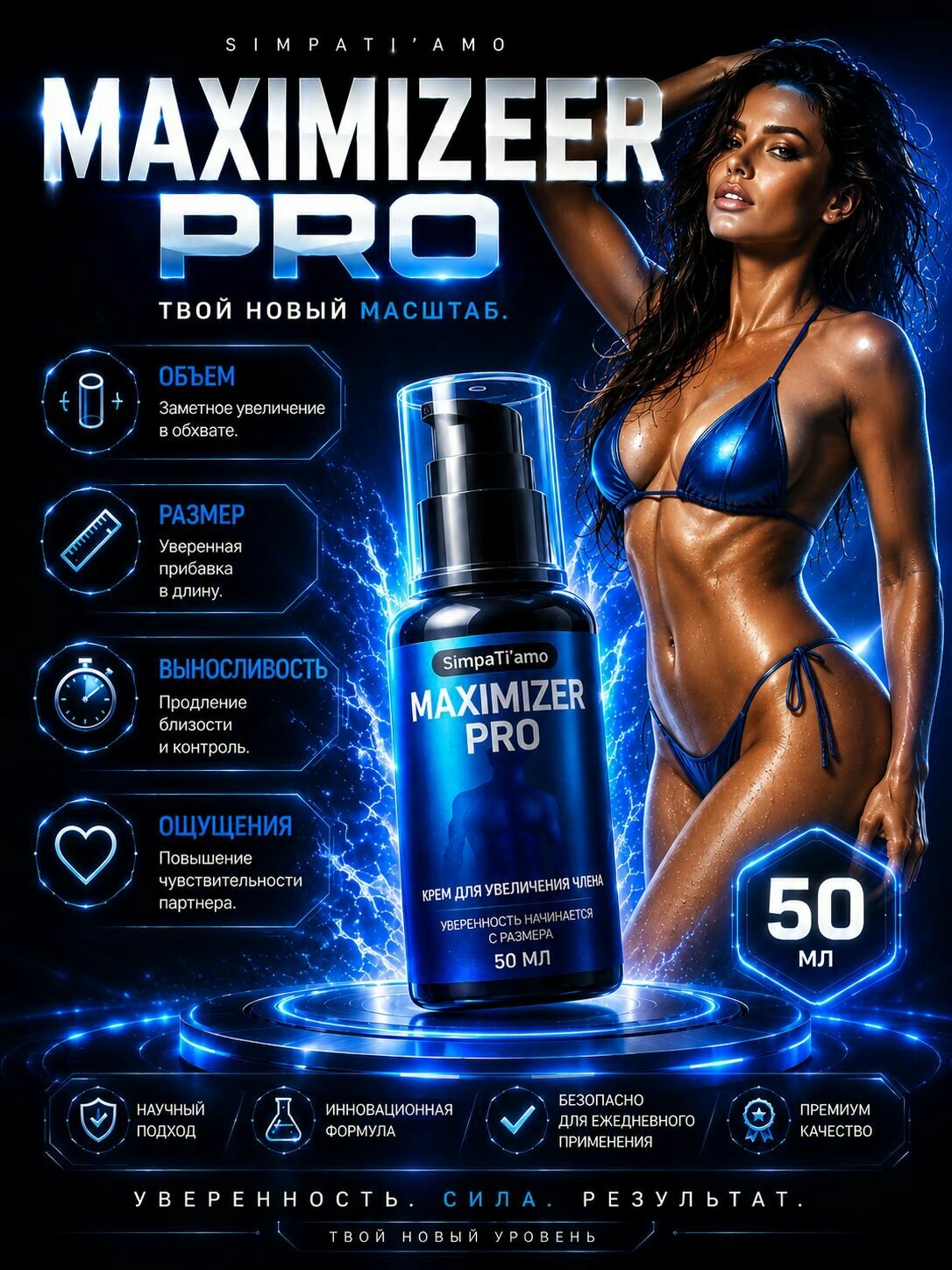 Крем для увеличения члена SimpaTiamo MAXIMIZER PRO мужской интимный гель для объема и выносливости лубрикант для потенции пролонгатор 50 мл 18+