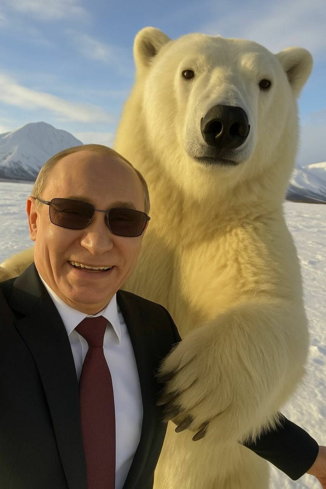 Табличка Путин "Путин с Полярным Медведем на Северном Полюсе", ретро стиль, металл, декор для Любителя Абсурдных Политических Мемов, 20х30 см.