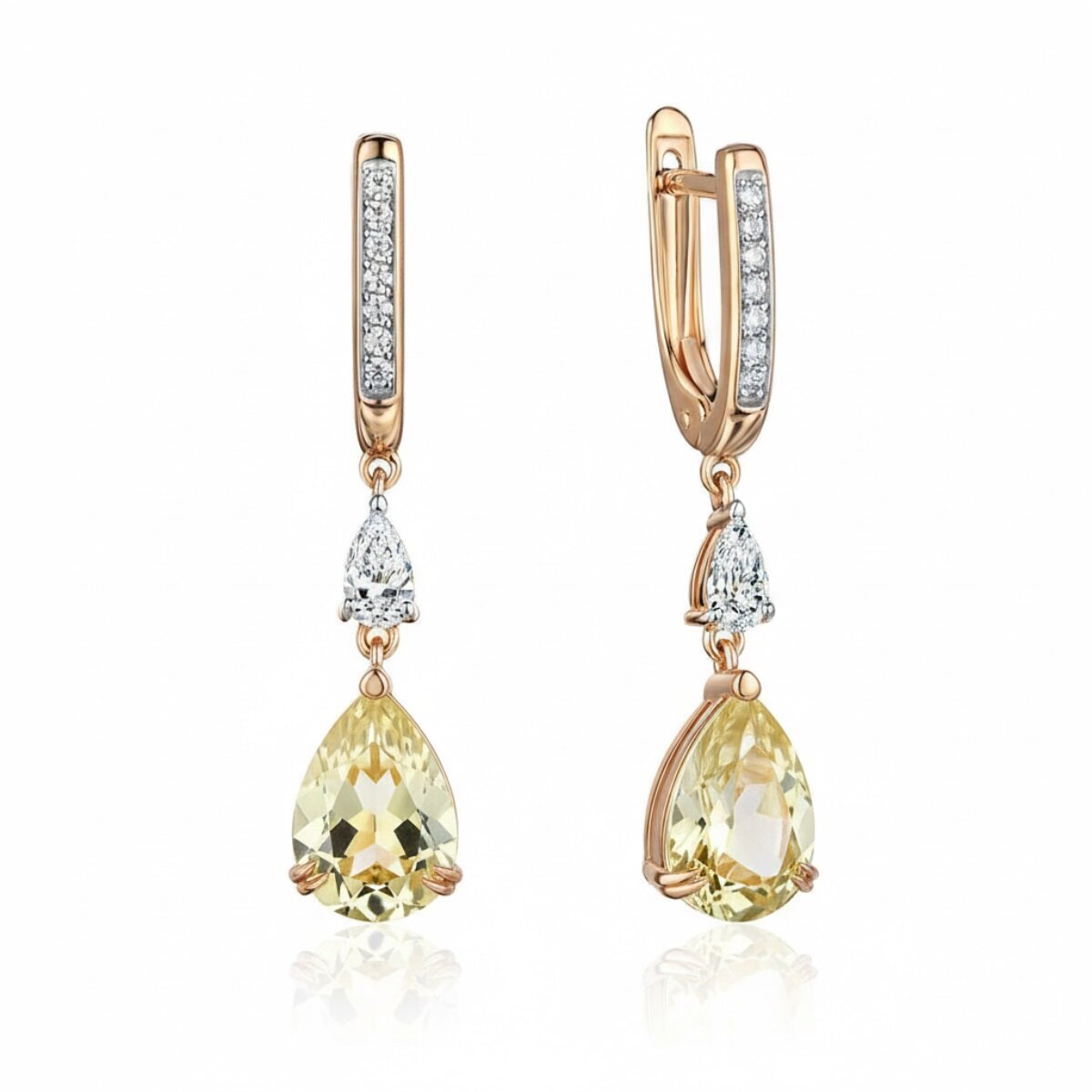 Серьги, красное золото, 585 проба, кварц, фианит