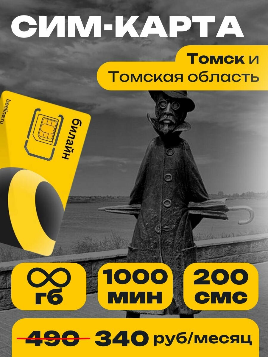 Сим-карта Билайн тариф Эксклюзивный Плюс Томская область Безлимитный интернет и 1000 минут за 340 руб.