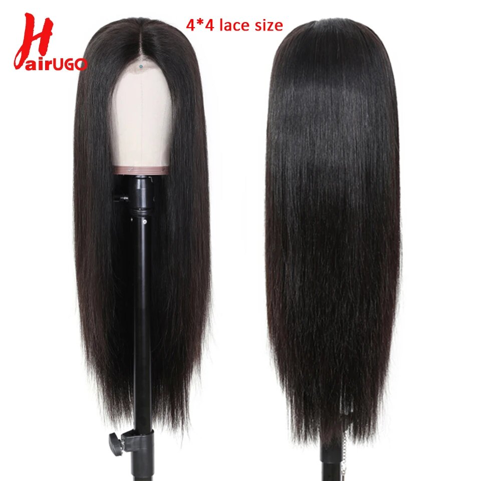Прямой парик HairUGo 99J, бразильские волосы 20 дюймов, 4x4 180 Density, Natural Color