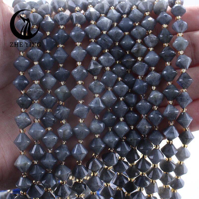 Бусины из цитрина 8 мм, биконусные, граненые 135black labradorite