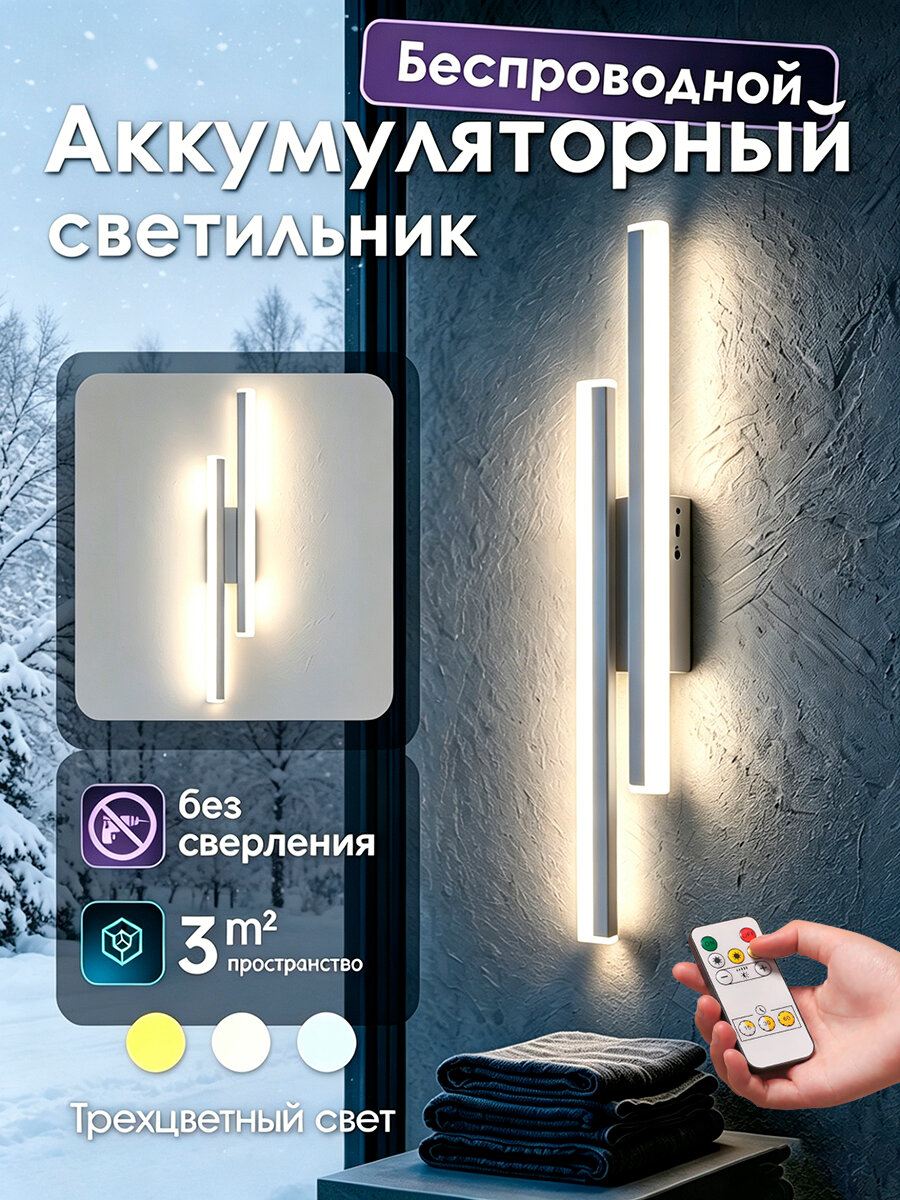 Бра SEEDIQ Светильник настенный беспроводной в спальню над кроватью без сверления с пультом