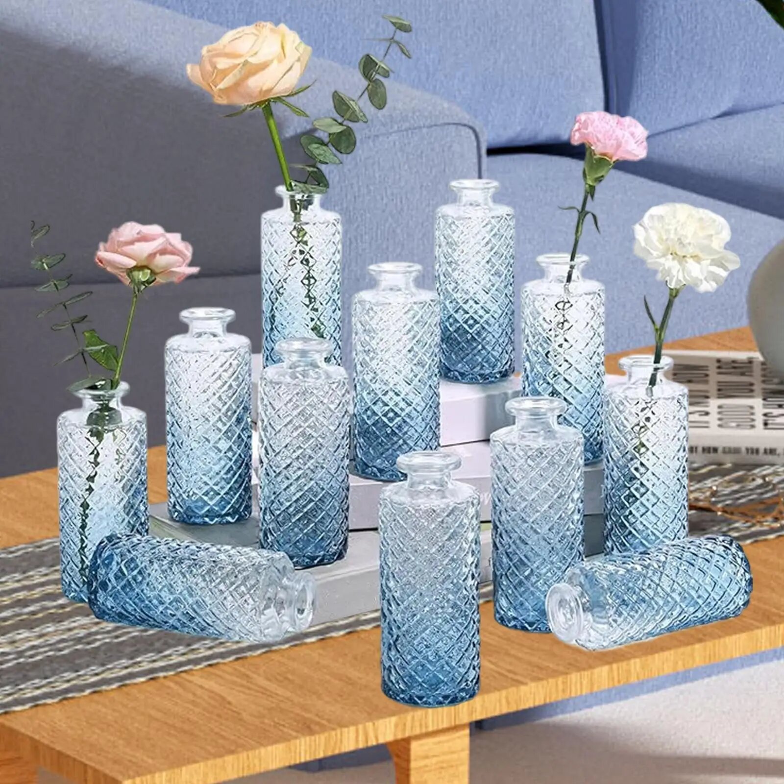 12 стеклянных ваз для бутонов, Gradient Blue