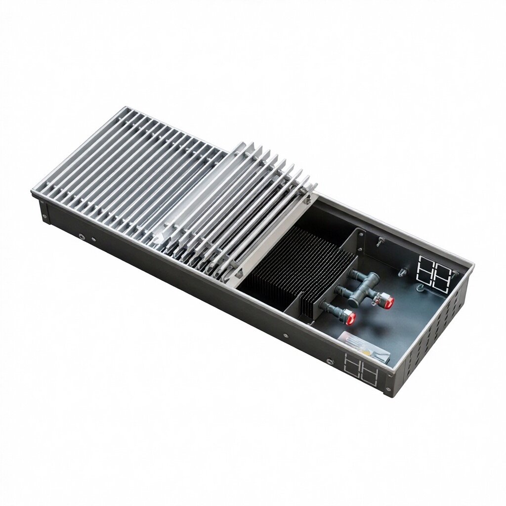 Внутрипольный конвектор Techno Power KVZ 300-105-3000/C с решёткой цвет серебро