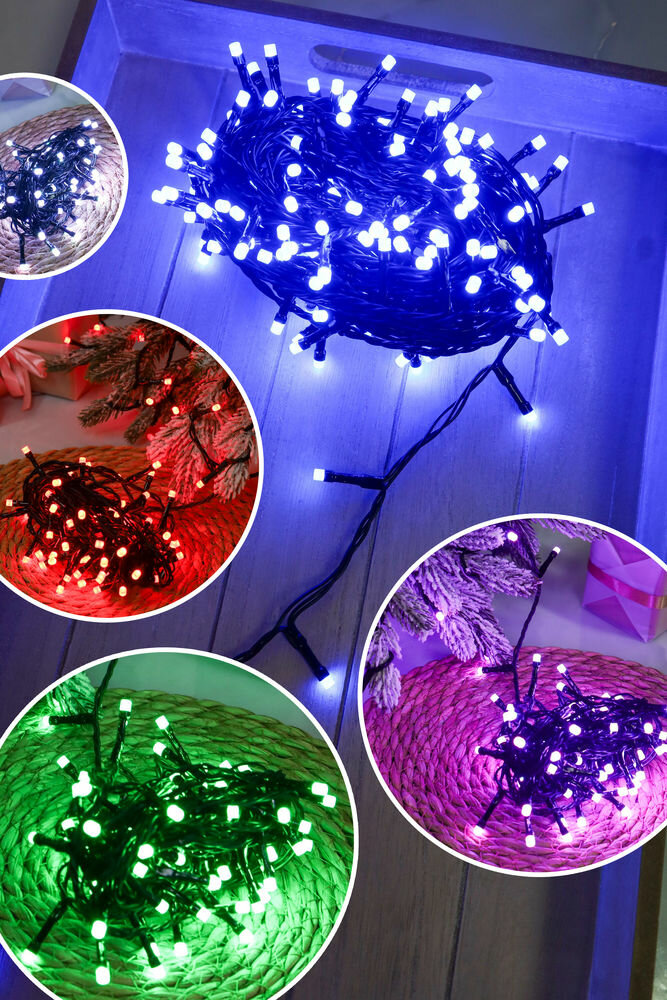Светодиодная гирлянда нить Объемная 180 разноцветных RGB LED ламп 13.5 м, черный ПВХ, таймер, IP44, Кэминг (Kaemingk) 494318