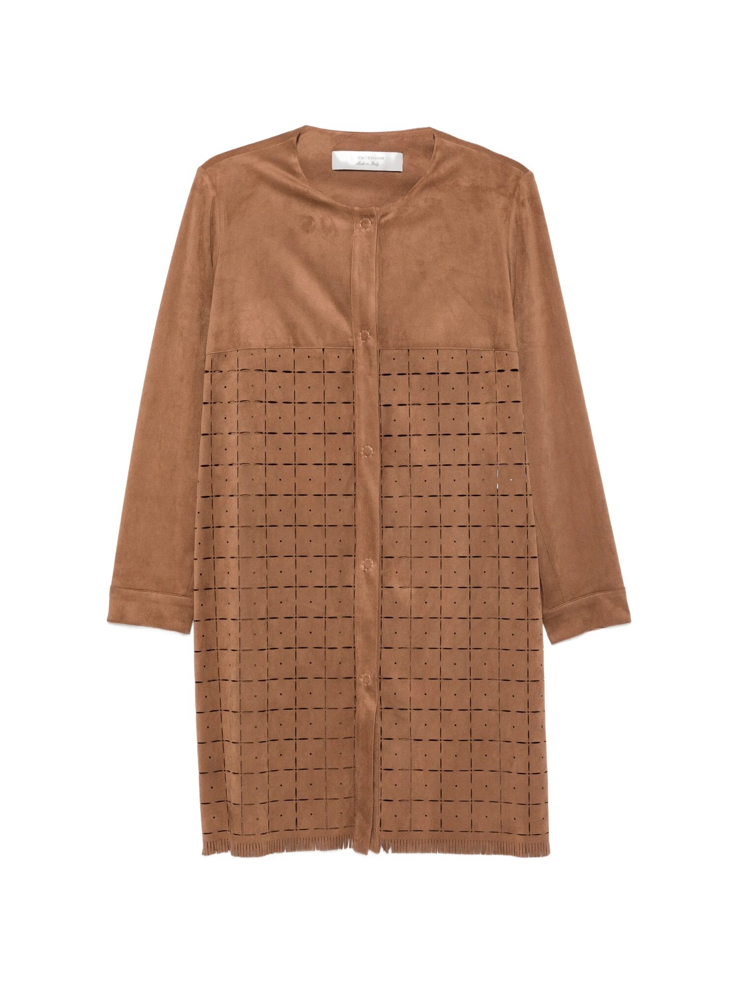 Пальто Perforated-details fringed long-sleeve coat