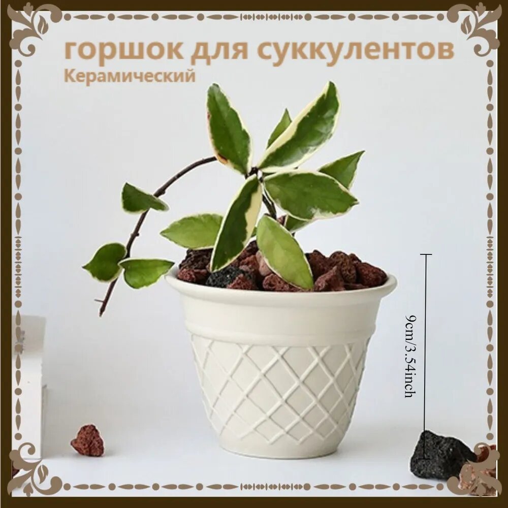 Вазон керамический 9 см, цвет бежевый, для суккулентов, высота 9 см, диаметр 6.2 см