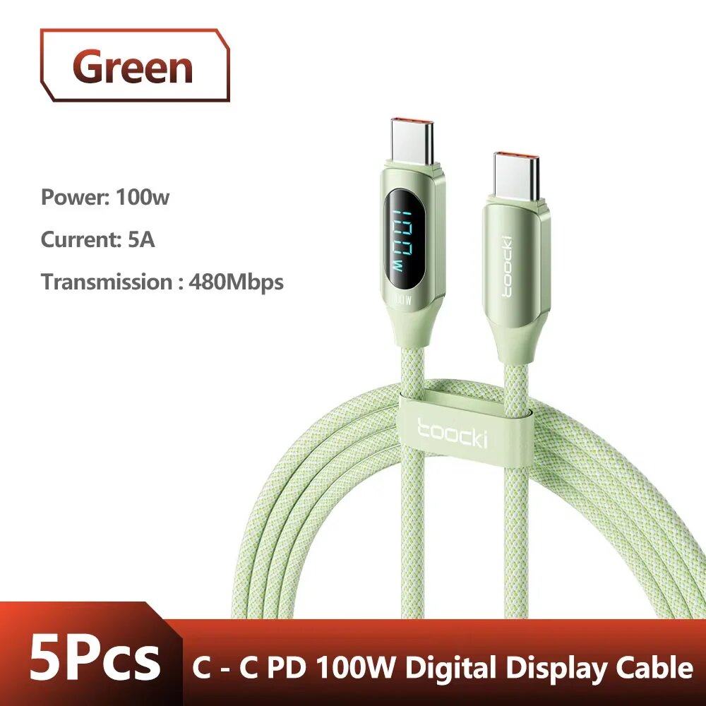 Кабель Toocki 5 шт, 100 Вт, Type-C – Type-C, для iPhone 17, 16, 15 Pro Max, быстрая зарядка PD, USB-C кабель для Xiaomi, Samsung S23