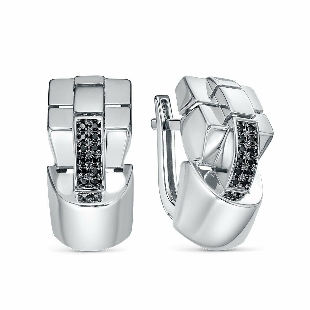 Серьги двусторонние, серебро, 925 проба, родирование, фианит