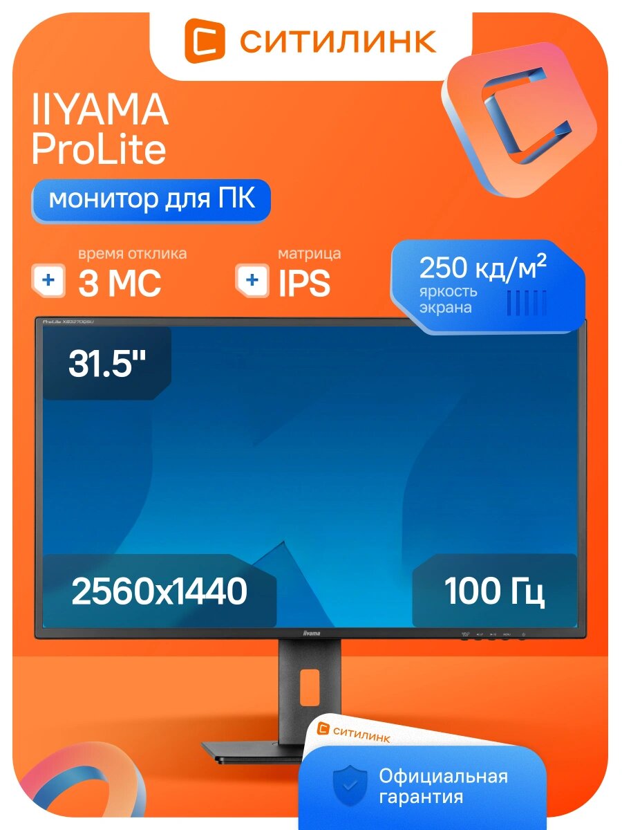 31.5 Монитор Iiyama ProLite XB3270QSU-B1 31.5 IPS 100 Гц 1xHDMI 1xDP