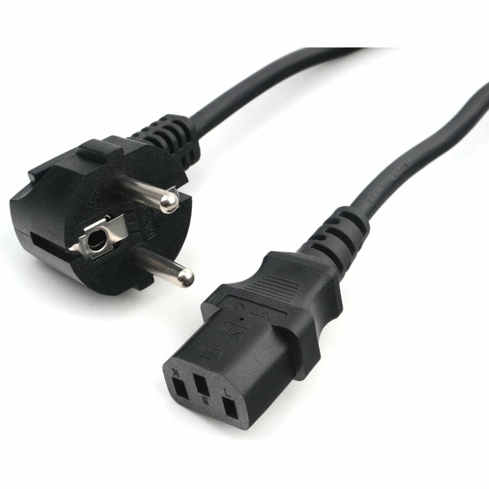 Кабель питания Cablexpert 1м, Schuko- C13, VDE, 10А, черный, с заземлением, пакет PC-186-VDE-1M — фото 1