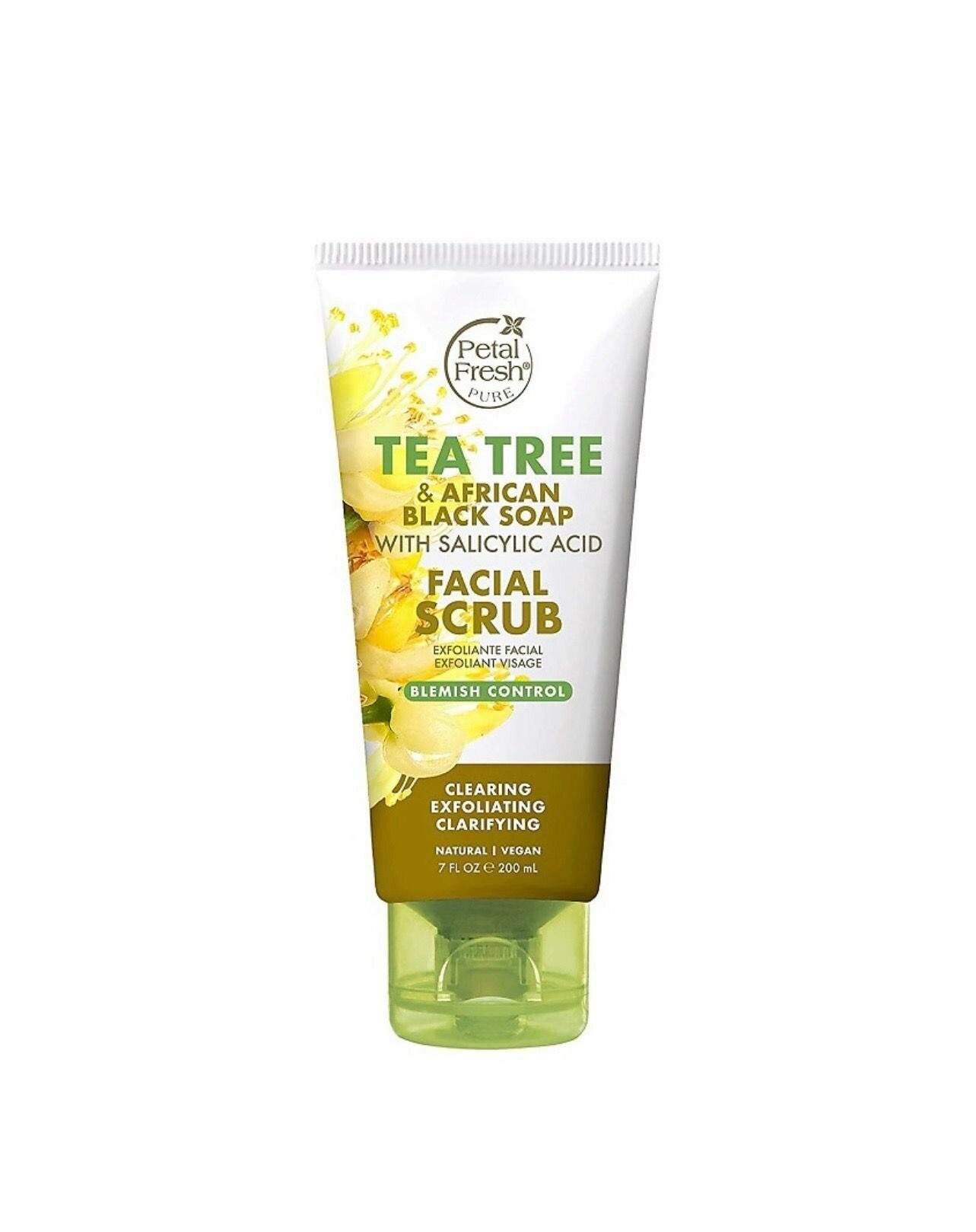 PETAL FRESH Скраб против несовершенств кожи лица с экстрактом чайного дерева и африканского черного мыла, 200