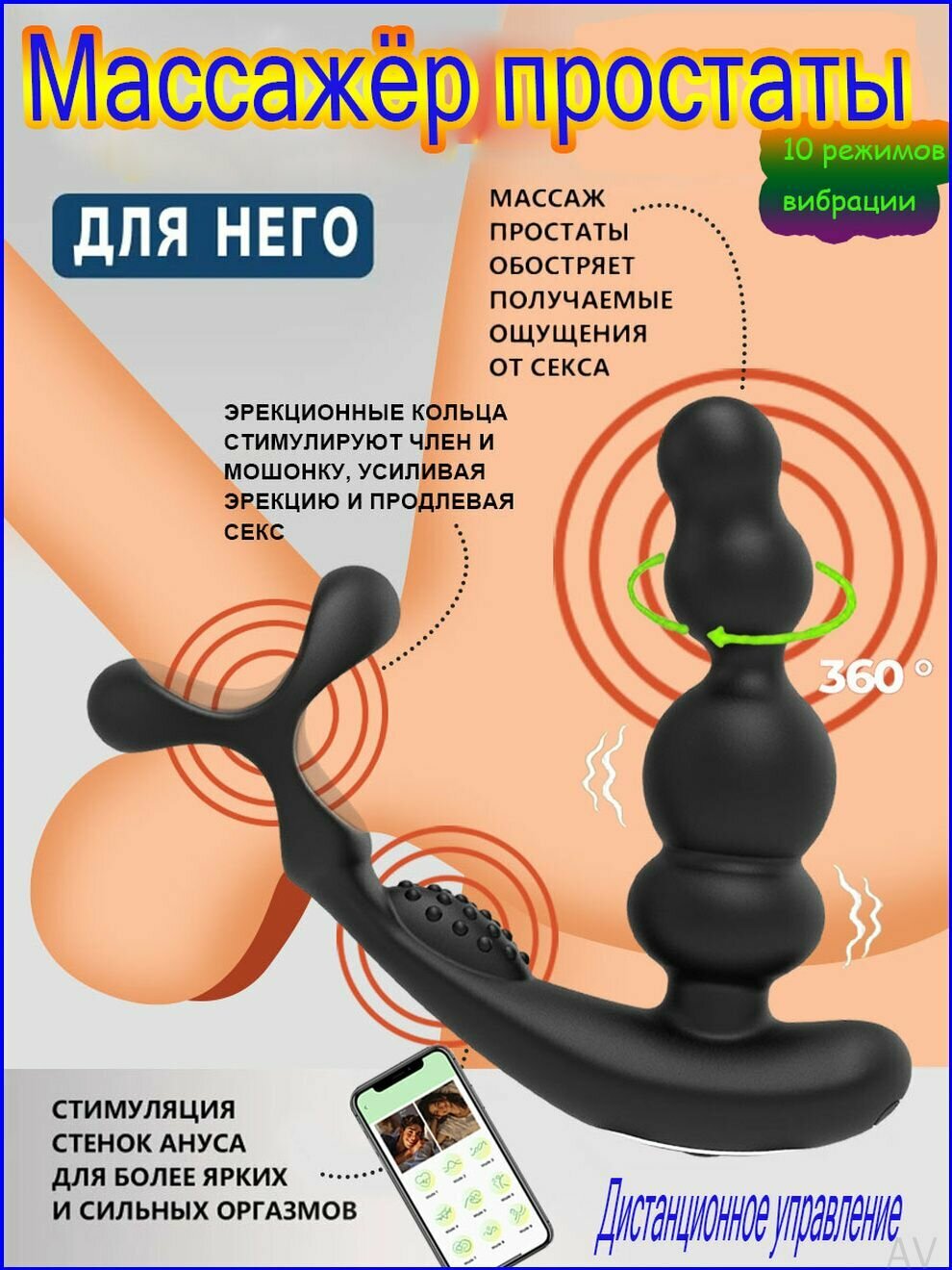 Премиуммассажёр для простаты с вращением и вибрацией, управляемый дистанционно