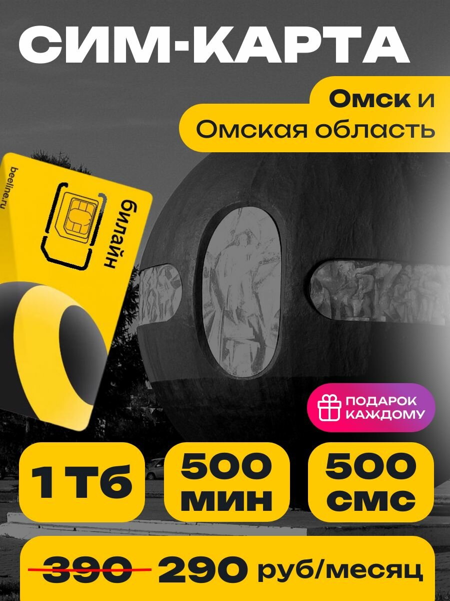 Сим-карта Билайн тариф Эксклюзивный Онлайн Лайт Омская область 1024 Гб + 500 минут за 290 руб.