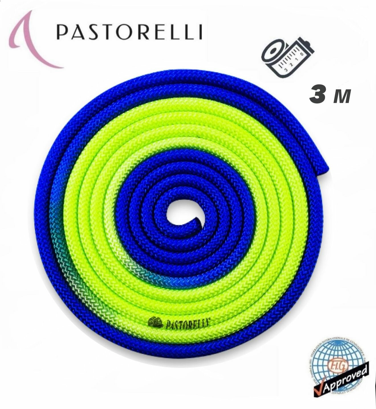 Скакалка для художественной гимнастики Pastorelli New Orleans Multicolor, Синий-желтый флуо (04905), 3 метра