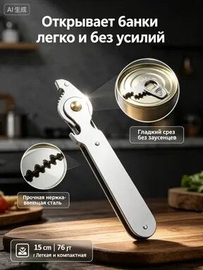 Открывалка, 15 см, 1 шт