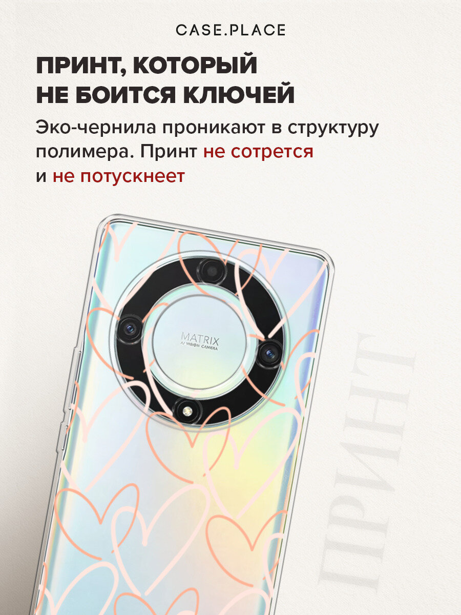 Чехол на Honor X9A / Хонор X9A с принтом "Узор из сердечек", прозрачный — фото 1