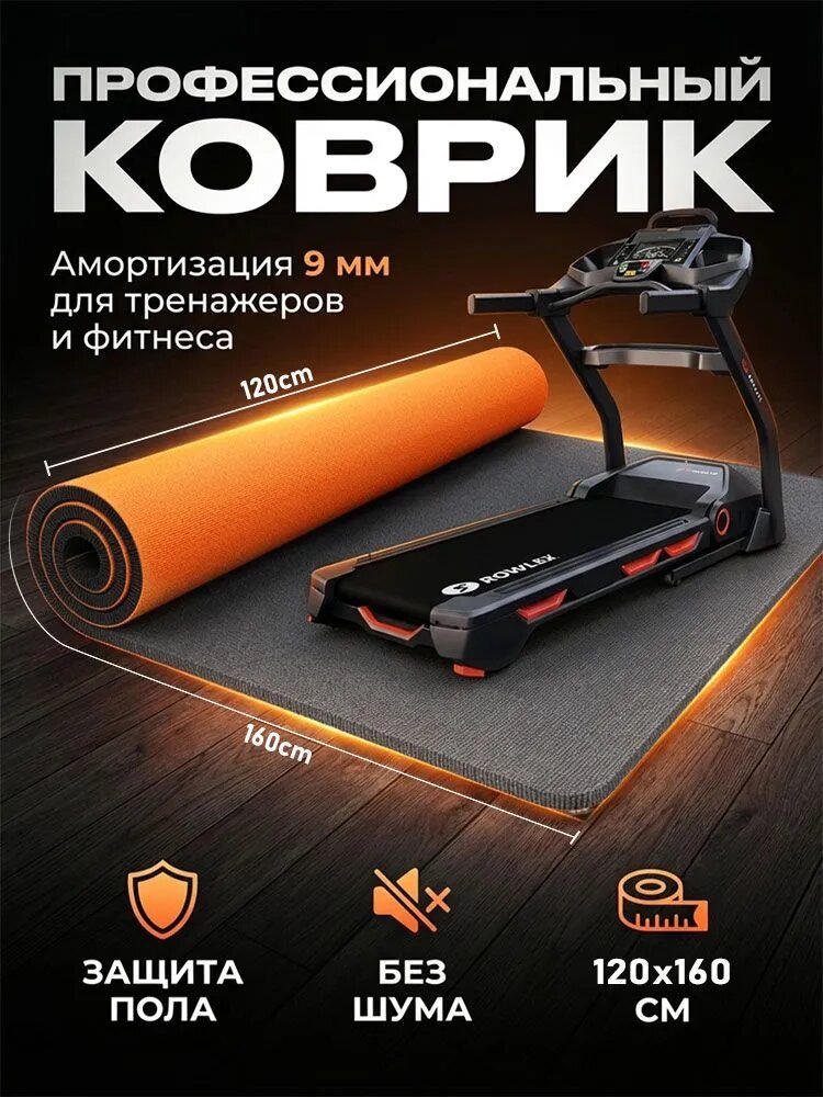 Коврик под тренажер-Коврик амортизирующий для беговой дорожки и велотренажера Противоскользящий, шумоподавляющий, из TPE