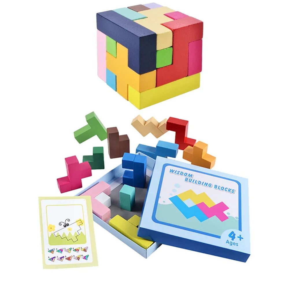 Головоломка S+S Toys развивающая деревянная игрушка, 3D , тетрис "кубик 2 в одном"