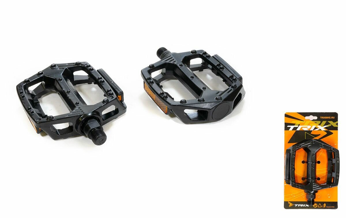 Педали TRIX PLATFORM PD-TX-P550-9x16-BK алюминиевые, 100x105мм, резьба 9/16", с шипами, черные