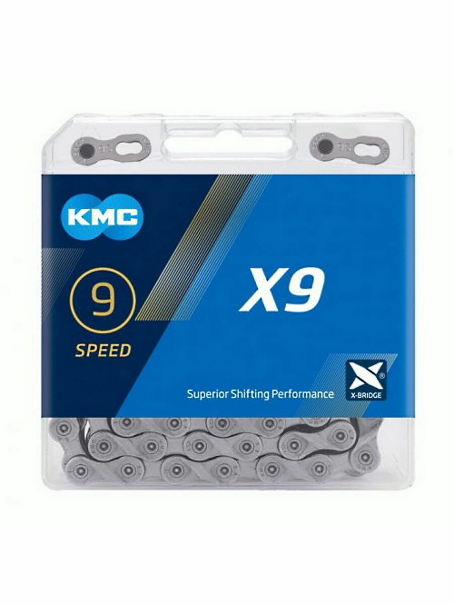 Цепь велосипедная KMC X9 Grey, на 9 звезд /27 скоростей, 114 звеньев, 1/2" x 11/128", серая