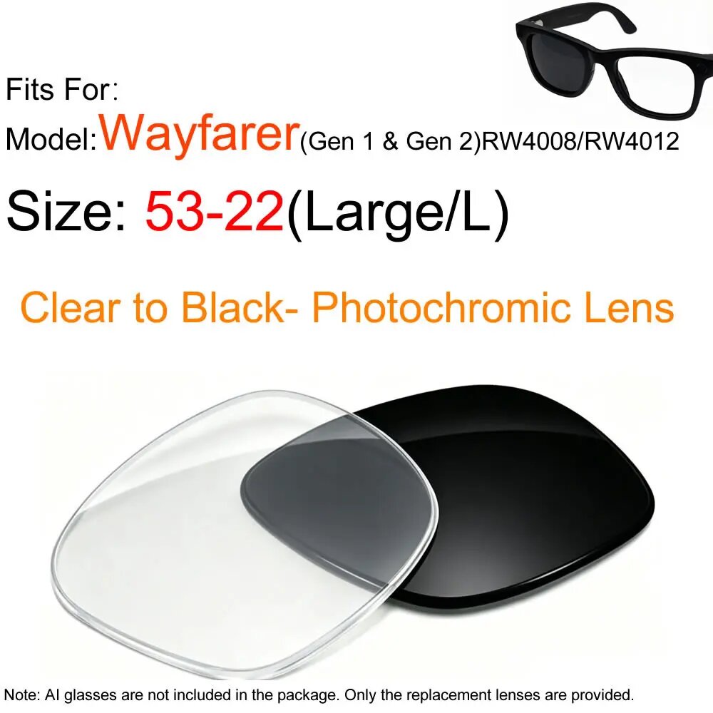 Сменные фотохромные линзы для Ray-Ban Meta Wayfarer ULMATN Черный, L-Turn Black lens