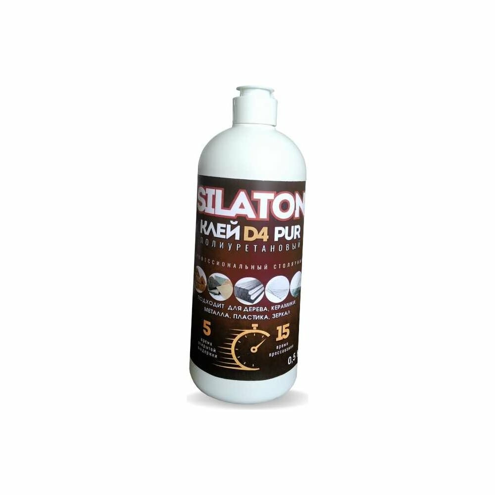 Клей SILATON PUR D4 5.15 Профессиональный столярный, полиуретановый для дерева, 0.5 кг PURD405.15/05