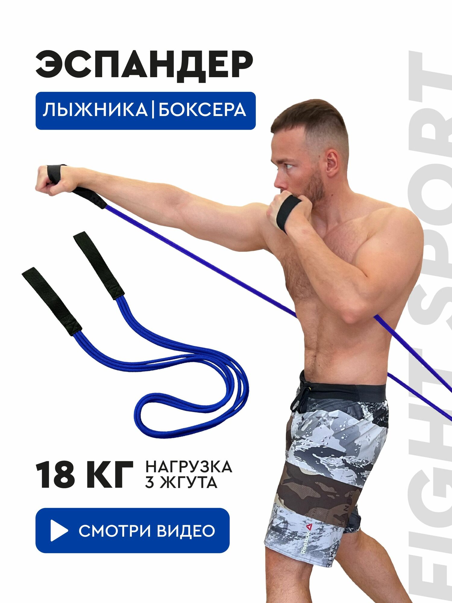 Эспандер лыжника-боксера 3 жгута. Синий