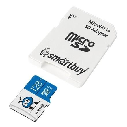Micro SDXC карта памяти Smartbuy 128GB UHS-I BLUE, с адаптером SD